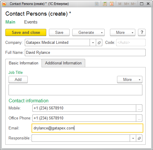 2.15.2. Заполнение справочника «Контактные лица» - FirstBIT ERP User Guide RUS - FirstBit User Guide
