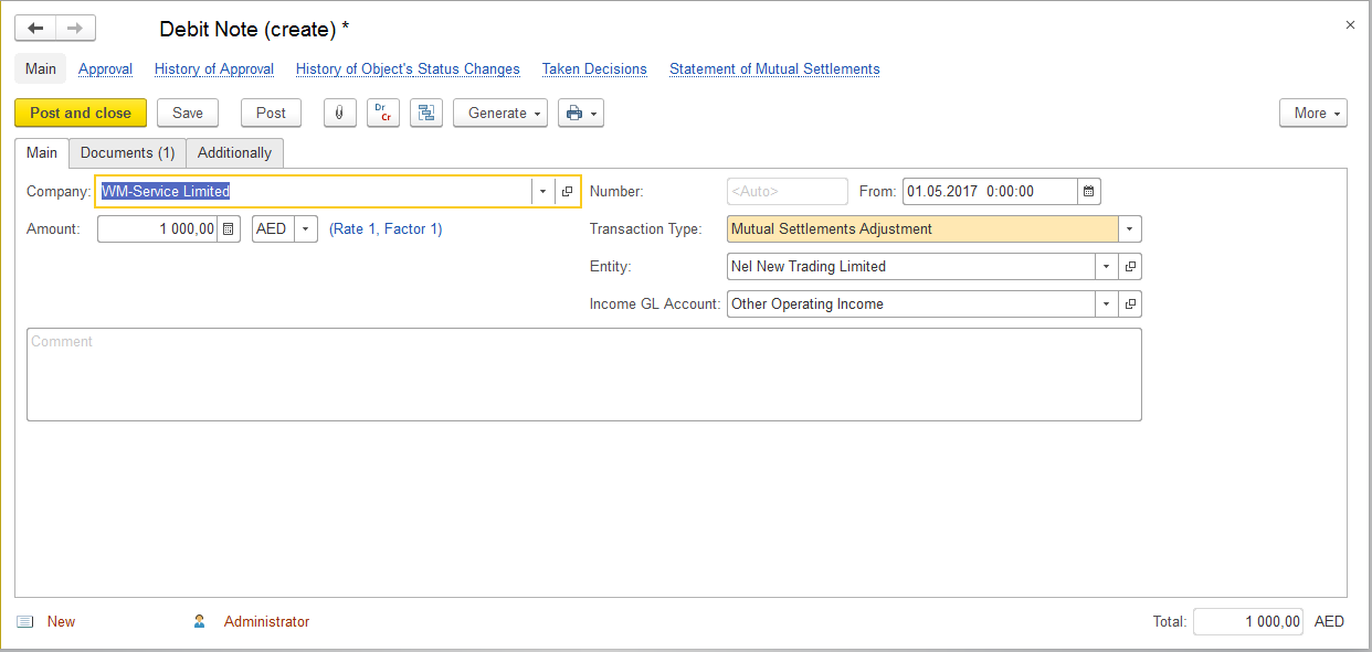 4.2.5.1.1. Создание и редактирование документа «Дебет-нота». Вкладка «Основное» - FirstBIT ERP ...
