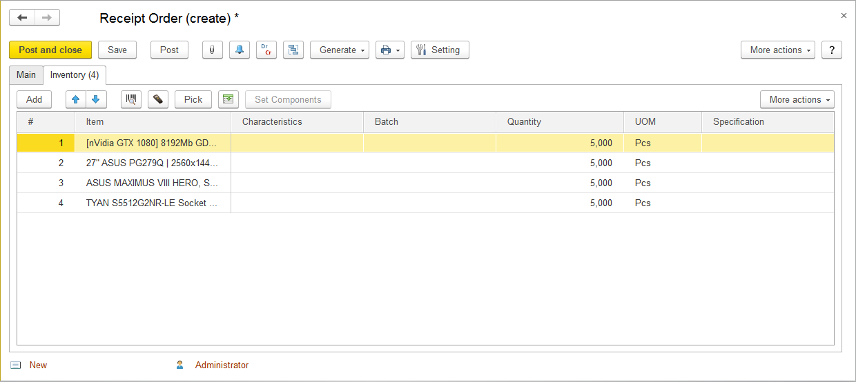 5.3.2. Создание и редактирование документа «Приходный ордер». Вкладка «Запасы» - FirstBIT ERP ...