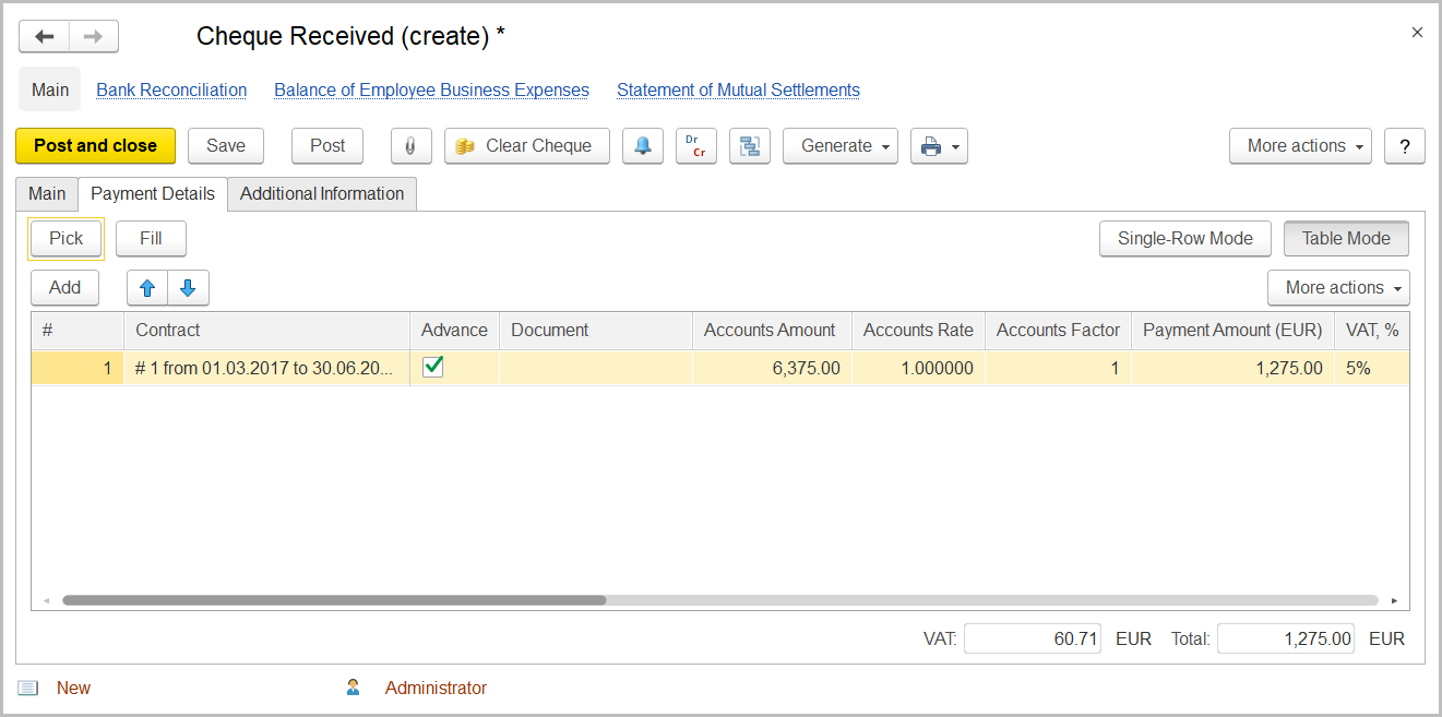 6.4.1.1.2. Creating a Cheque Received. The Payment Details tab - FirstBit User Guide ...