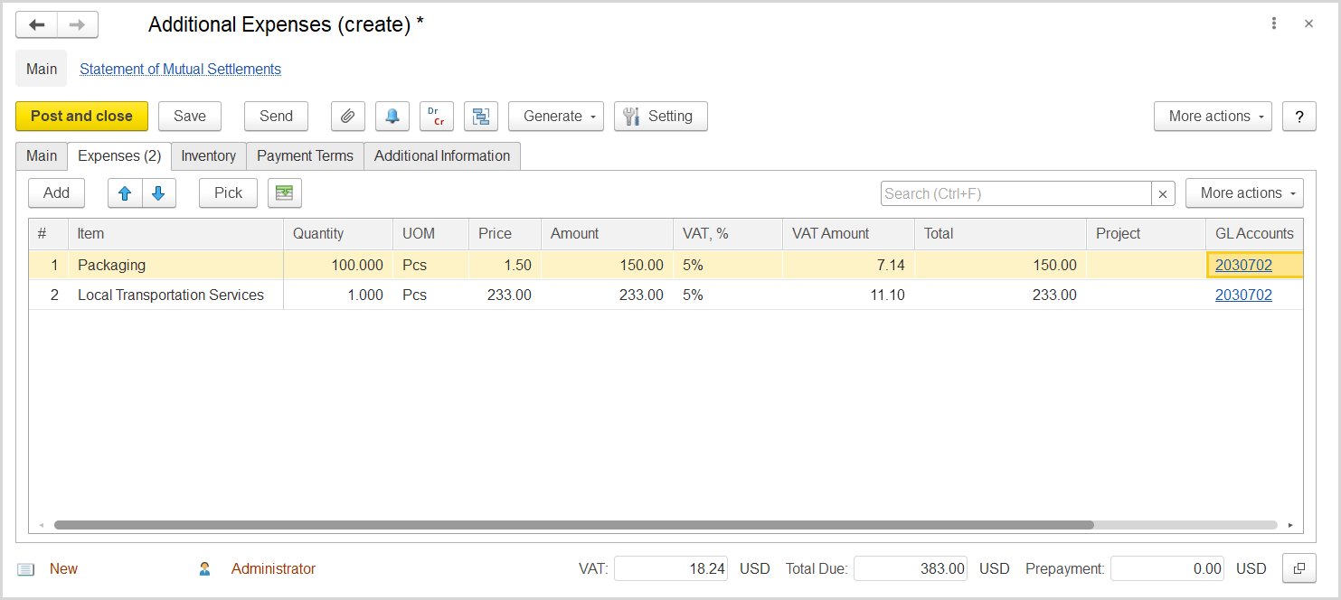 4.2.8.2. Creating Additional Expenses. The Expenses tab - FirstBit User Guide - Confluence FirstBit